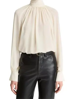 Vince Draped High-collar Blouse - Cream