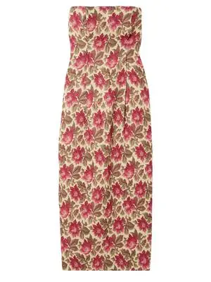 Posse Rosalie Strapless Floral-print Linen Midi Dress - Red