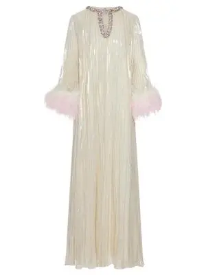 SELF-PORTRAIT Metallic Ombre Feather Maxi Dress - Champagne-colored
