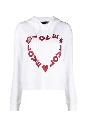 Moschino Heart Logo Print Hooded Hoodie - White
