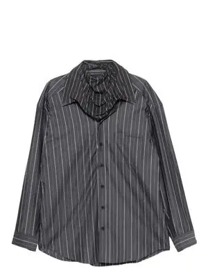 Y/project Striped Shirt With Draped Collar - Black