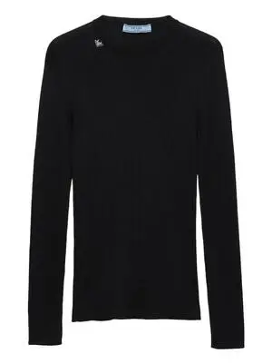 Prada Long Sleeve Ribbed Crewneck Jumper - Black