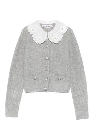 SELF-PORTRAIT Lace Collar Cardigan - Grey