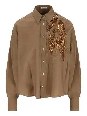 Brunello Cucinelli Embellished Button-down Blouse - Brown