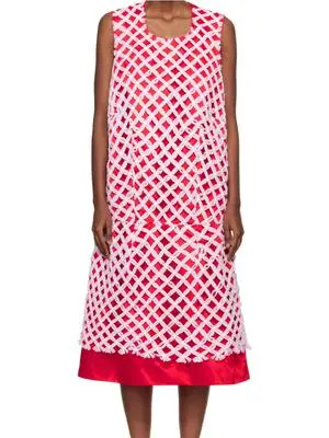 Comme Des Garçons Sleeveless Knotted Mesh Overlay Dress - Red