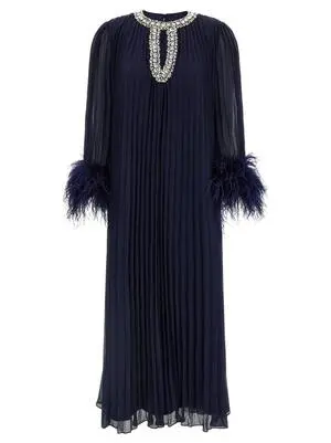 SELF-PORTRAIT Chiffon Feather Midi Dress - Black
