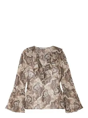 Veronica Beard Kyrie Paisley-print Ruffled Silk Georgette Blouse - Nude