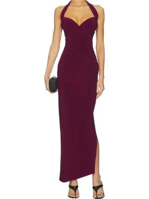 Norma Kamali Ruched Halterneck Maxi Dress With Side Slits - Red