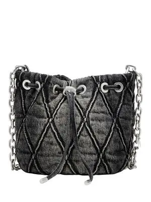 DIESEL® Small Charm-d Quilted Chain Bucket Bag - Black