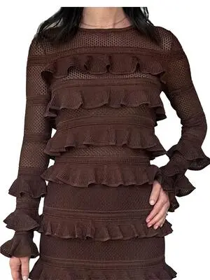 Zimmermann Panelled Ruffled High Neck Top - Red