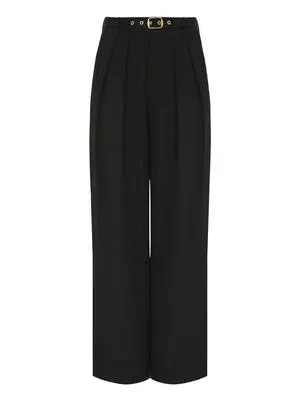 Zimmermann Pleated Wide-leg Trousers With Lace Trim - Black