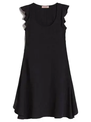 TWINSET Jacquard Bow Lotus Leaf Edge Dress - Black