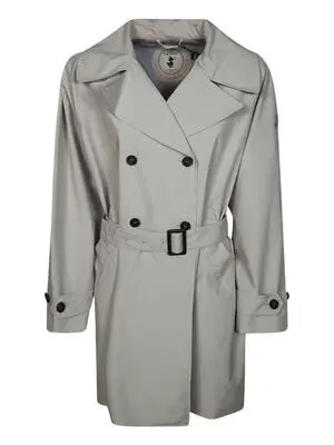 SAVE THE DUCK Livia Double-breasted Belted Raincoat - Gray