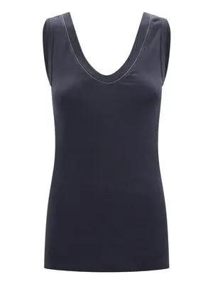 Brunello Cucinelli Brunello Cucinelli Embellished Ribbed V-Neck Tank Top Black