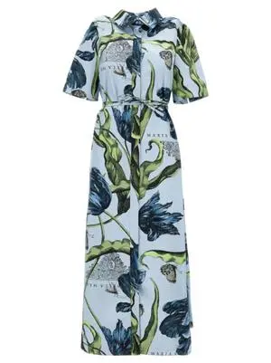 Erdem Printed Belted Shirt Dress - Light Blue
