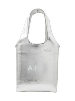A.p.c. Logo Printed Metallic Effect Tote Bag - Silver