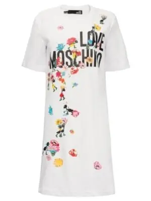 Moschino Printed Short Sleeve Dress - White