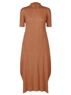PLEATS PLEASE BY ISSEY MIYAKE Short Sleeve Midi Dress - Brown