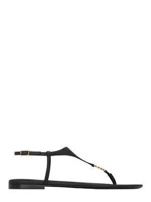 Saint Laurent Cassandra Logo Plaque Flat Sandals - Black