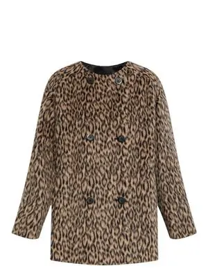 Emporio Armani Leopard Print Double-breasted Coat - Brown