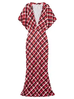 Norma Kamali Norma Kamali "Obie" Gown With Slit Neckline Red Twill Check