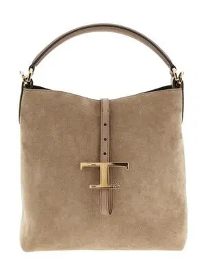 TOD'S Logo Plaque Tote Bag - Beige