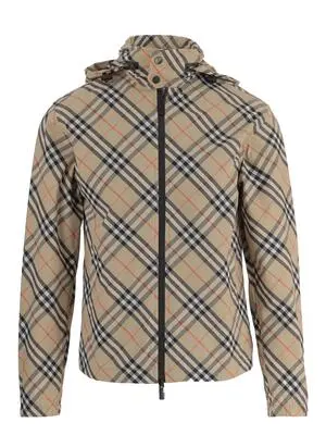 Burberry Checked Zip-up Hooded Jacket - Nude