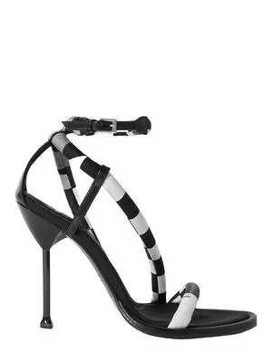 Emilio Pucci Round-toe Stiletto Sandals With Tubular Shoelaces And Checkered Pattern - Black