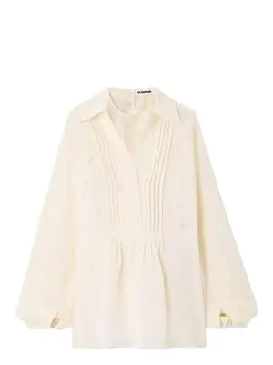 JIL SANDER Long Sleeve Blouse With Pearl Embellishments - Neutral