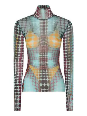 JEAN PAUL GAULTIER High Neck Printed Long Sleeve T-shirt - Gray