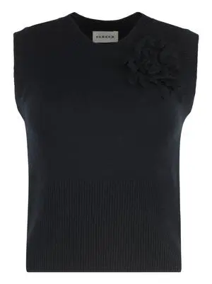P.a.r.o.s.h Floral Embellished Knitted Vest - Black