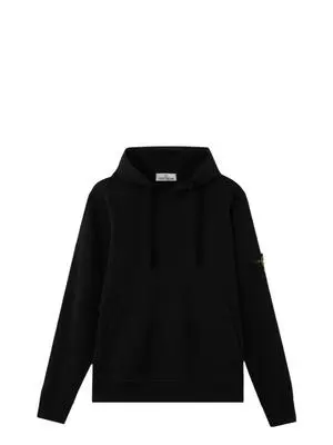 Stone Island Logo Patch Drawstring Hoodie - Black