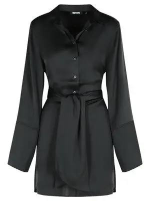ROTATE BY BIRGER CHRISTENSEN Mini Shirt Dress With Belted Waist And Long Sleeves - Black
