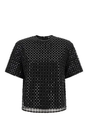 ROTATE BY BIRGER CHRISTENSEN Beaded And Sequined Short Sleeve Top - Black