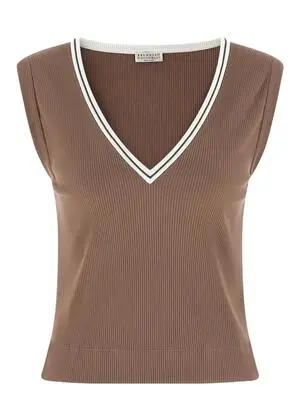 Brunello Cucinelli Ribbed-knit Sleeveless Top With Monile Detail - Brown