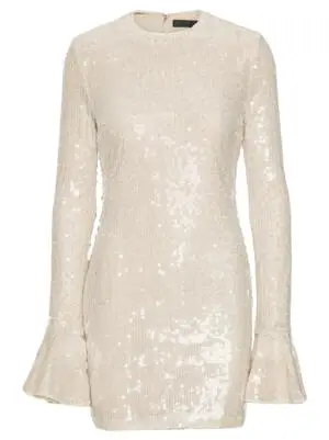 ROTATE BY BIRGER CHRISTENSEN Sequin Embellished Long Sleeve Mini Dress - Nude
