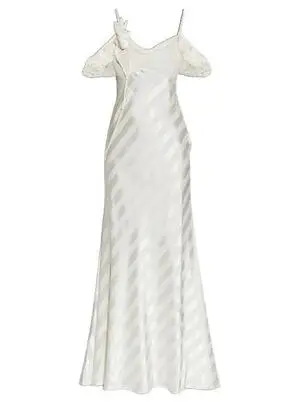 SELF-PORTRAIT Self-Portrait Lace Trimmed Striped Maxi Dress