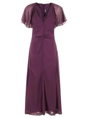 ROTATE BY BIRGER CHRISTENSEN V-neck Sheer Sleeve Dress - Red