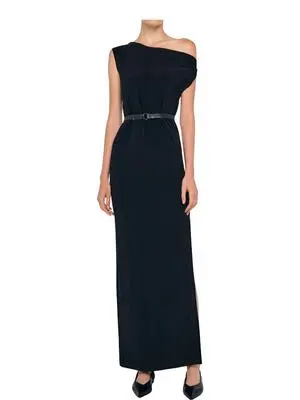 Norma Kamali Drop Shoulder Long Dress With Side Slit - Black