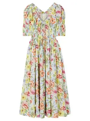 DÔEN Floral Printed Pleated Midi Dress - Multicolor