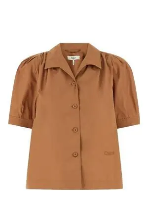 Chloé Cotton Poplin Shirt With Short Sleeves - Brown
