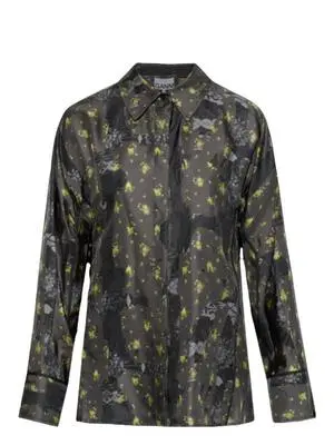 GANNI Ganni Floral Print Silk Shirt