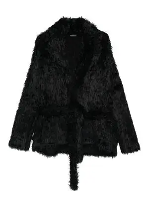 Balenciaga Belted Faux Fur Shawl Lapel Jacket - Black