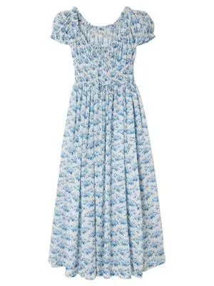 DÔEN Ashlynn Belted Floral Maxi Dress - Blue