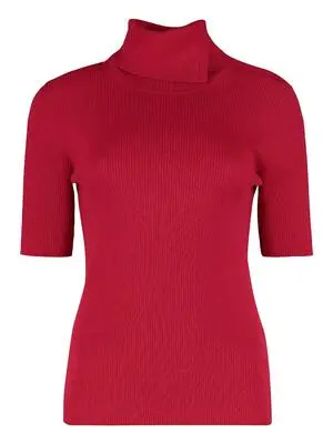 P.a.r.o.s.h Ribbed-knit Turtleneck Short-sleeve Jumper - Red
