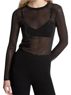 Michael Kors Embellished Mesh Top - Black