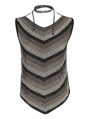 D.exterior Sequined Striped Vest - Black