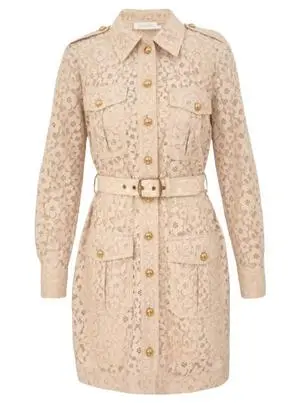 Zimmermann Floral-lace" Belted Mini Dress - Cream