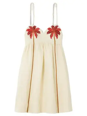 Farm Rio Coconut Tree Embroidered Mini Dress - No
