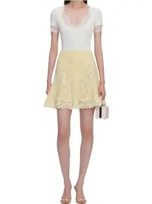 SELF-PORTRAIT Lace Trim Mini Skirt - Yellow